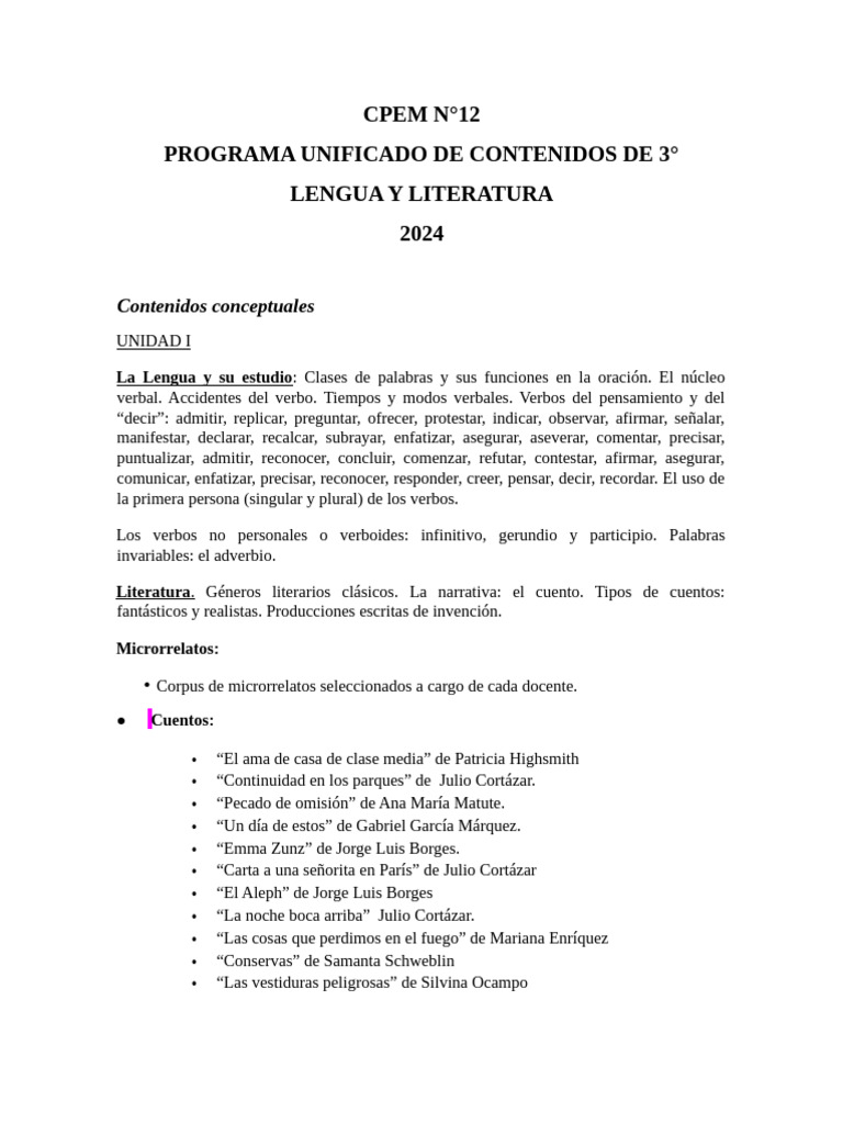 programa contenidos 3ro CPEM 12 - Edit Vucovich | PDF | Poesía | Verbo