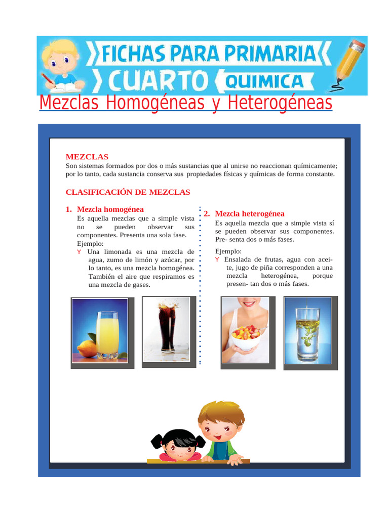 Mezclas Homogéneas y Heterogéneas para Cuarto de Primaria | PDF ...