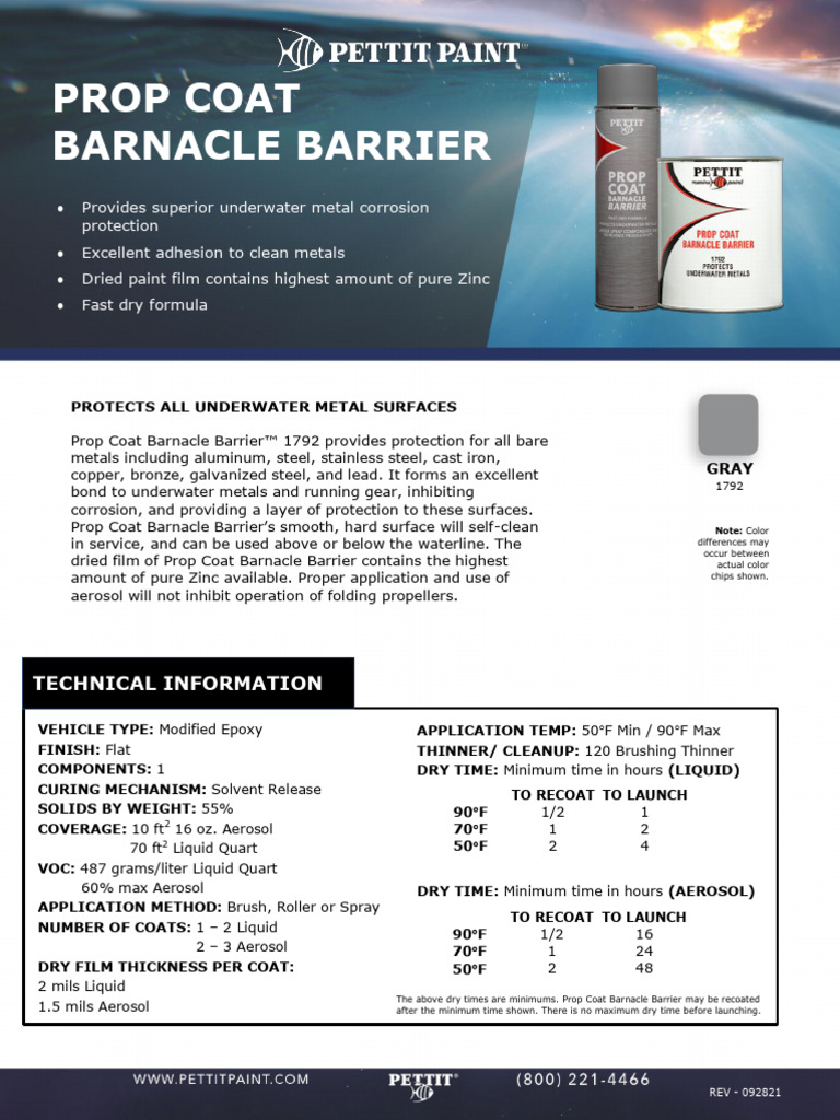 Prop Coat Barnacle Barrier Product Data Sheet | PDF | Paint | Corrosion