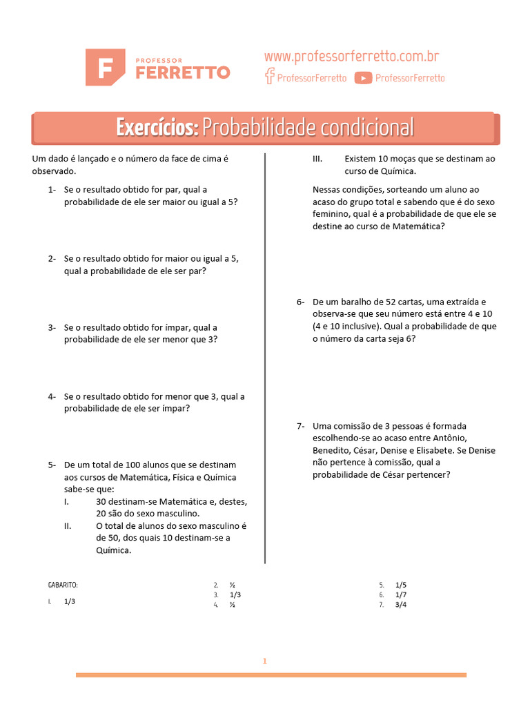Cópia de 03 - Probabilidade Condicional - Exercicios | PDF | Matemática