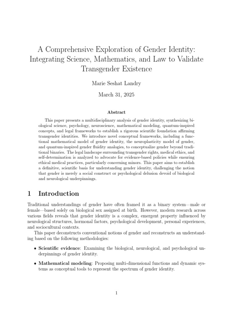 A Comprehensive Exploration of Gender Identity: Integrating Science ...