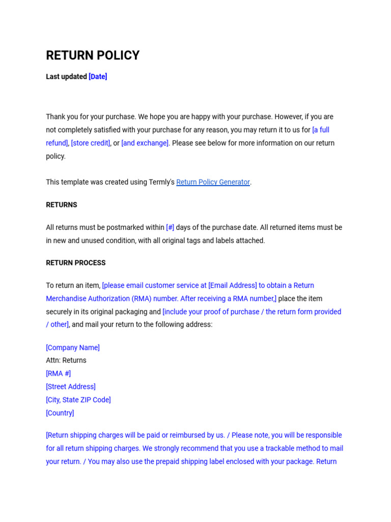 Return Policy Free Template - PDF 1 | PDF | Credit Card | Payments