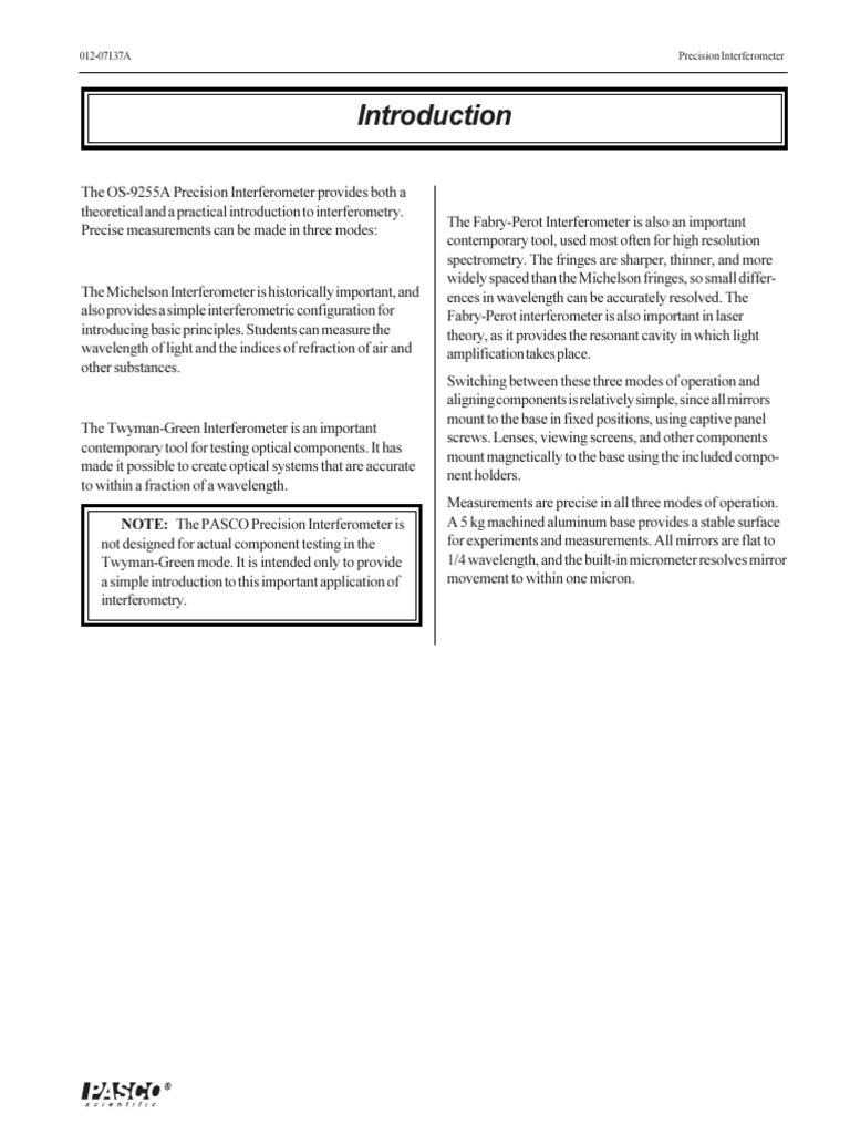 3 - Interferômetro Michelson exp1 | PDF | Interferometry | Mirror