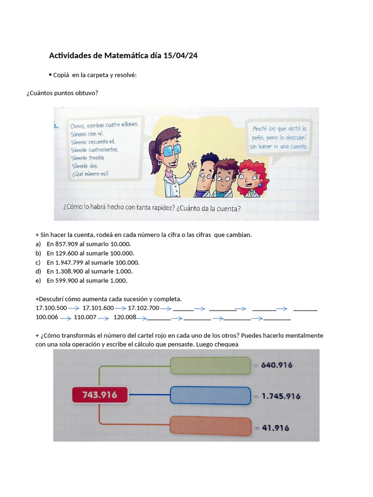 Act. Lengua y Matematica 15-4 | PDF
