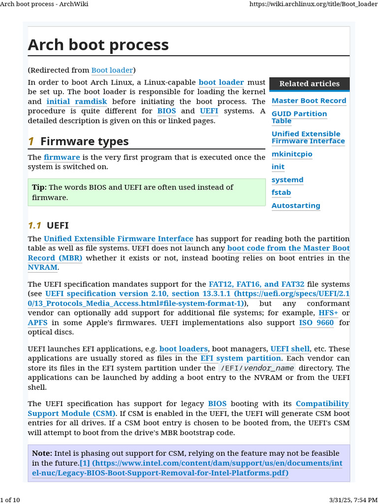 Arch Boot Process - ArchWiki | PDF | Booting | Computer Hardware