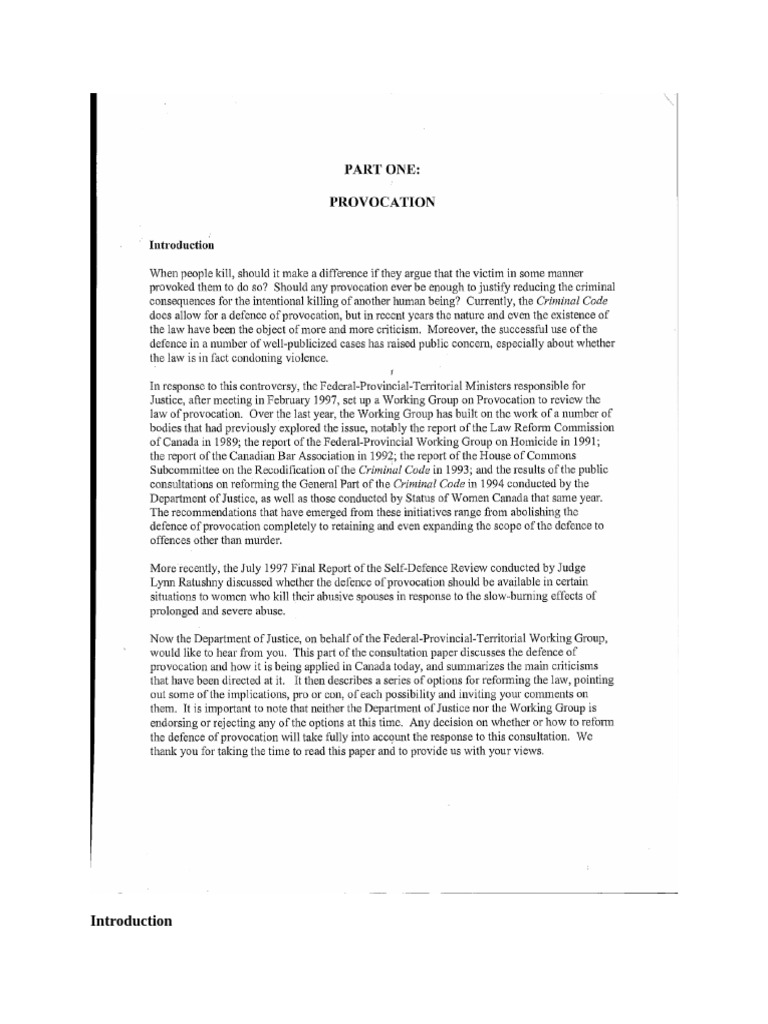 Reforming Canada's Provocation Defence | PDF | Manslaughter | Murder