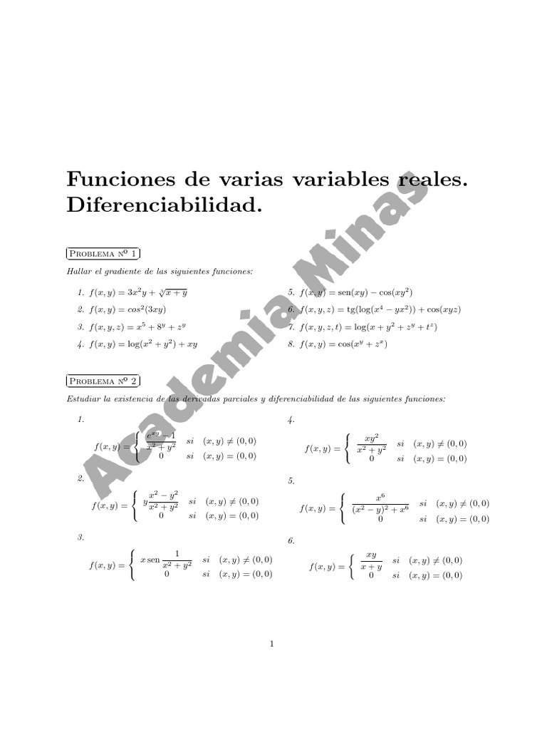 Ejercicios Tema 4. Diferenciabilidad Varias Variables | PDF | Derivado | Pendiente