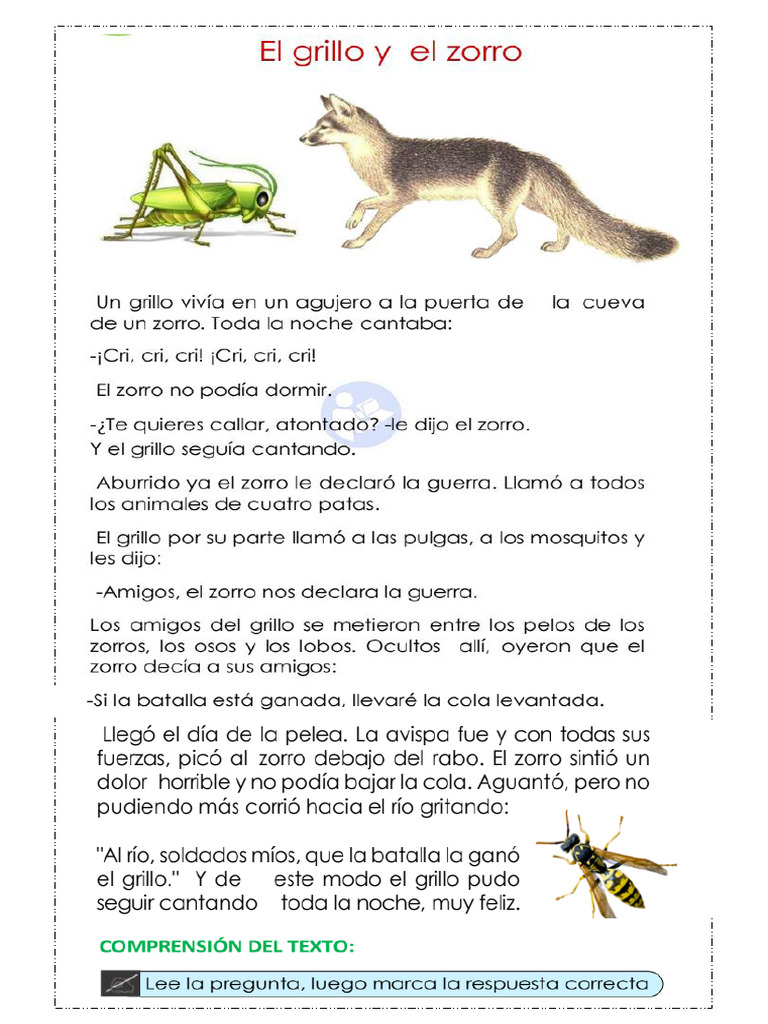 Lectura El Grillo y El Zorro 25 - 05 - 2023 | PDF