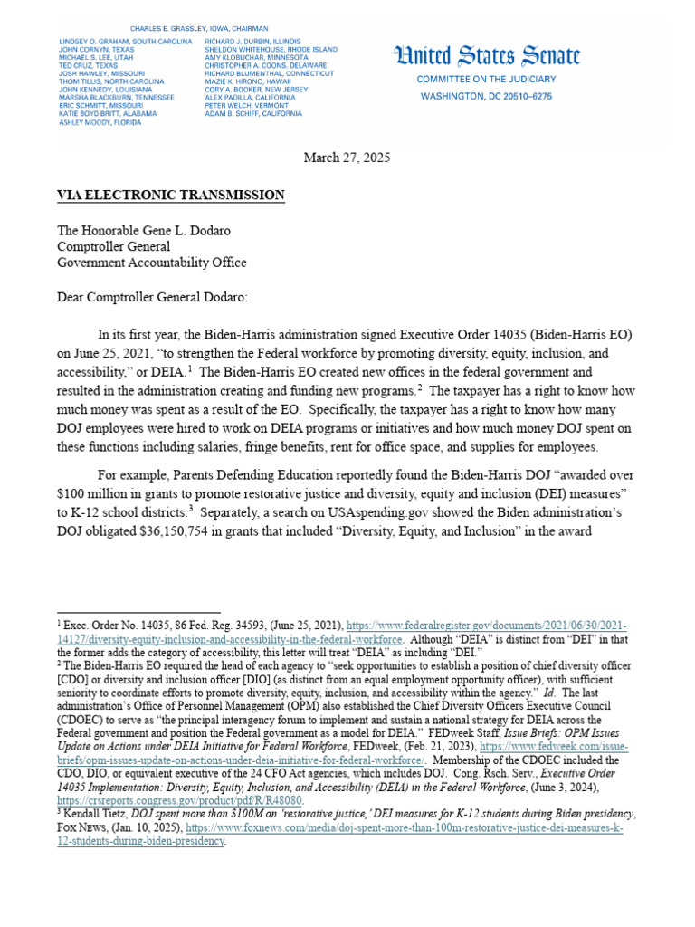 Senate Judiciary GOP Letter | PDF | Government Accountability Office ...