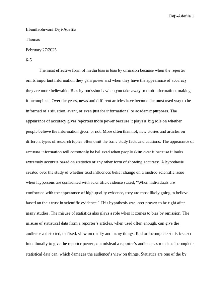 Why Bias by Omission Is The Most Effective Form of Media Bias Essay ...