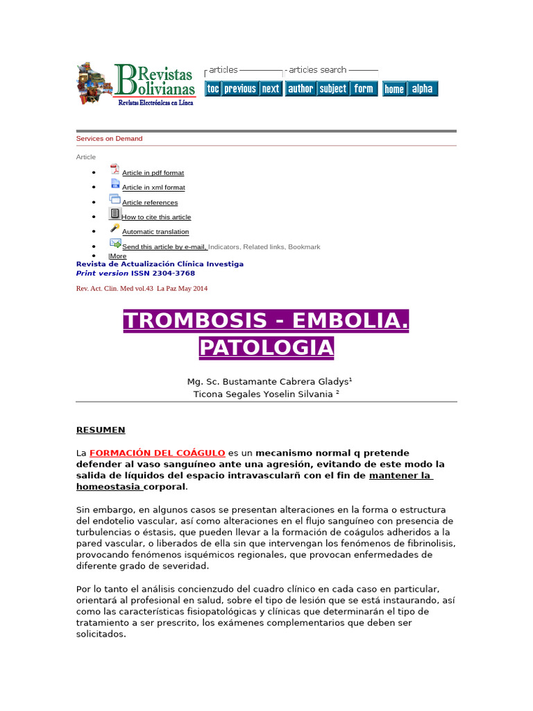 trombosis y embolia patología | PDF | Trombo | Plaqueta