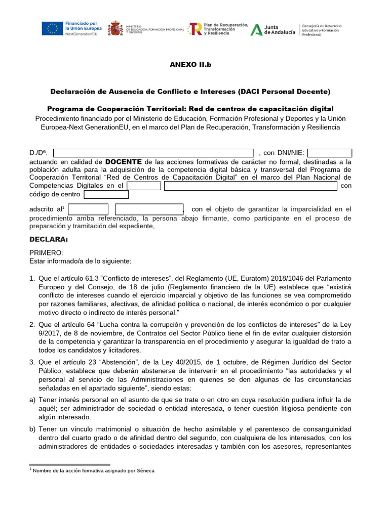 Anexo II.b_DACI Docente 2025 | PDF | Unión Europea | Gobierno