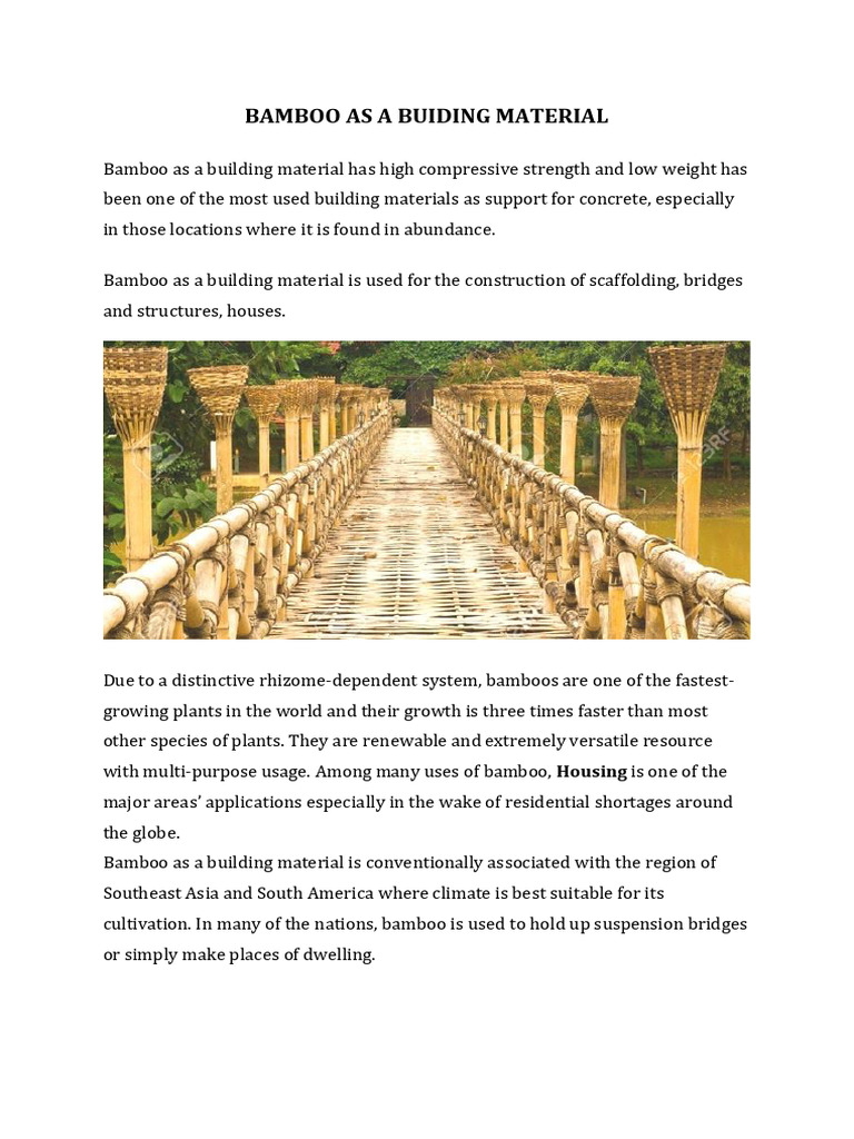 Bamboo As A Buiding Material | PDF | Bamboo | Building Materials