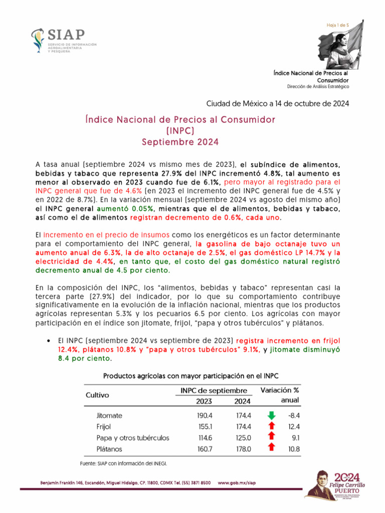 INPC Septiembre 2024 | PDF | Agronomía | Plantas