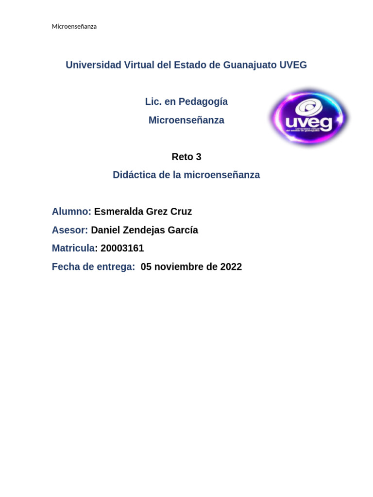 Grez Esmerada Reto 3 Microenseñanza | PDF | Enseñando | Maestros