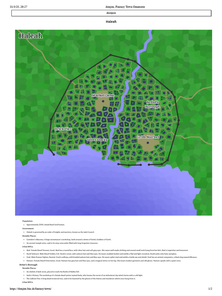 Donjon Fantasy Town Generator 1 | PDF