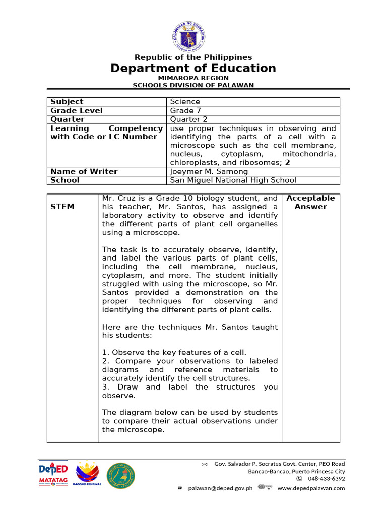 Science_G7_Q2_LCcode_LCNo. 2_035428 (1) | PDF | Cell (Biology) | Microscope