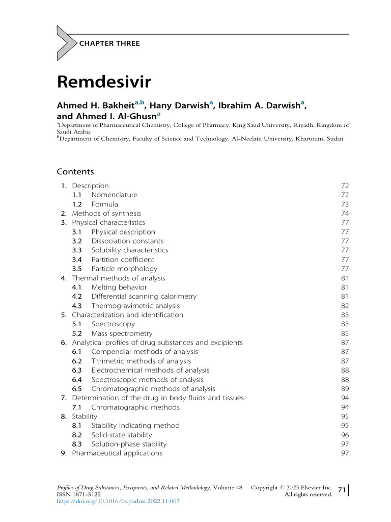 Chapter Three - Remde - 2023 - Profiles of Drug Substances Excipients and Relat | PDF ...
