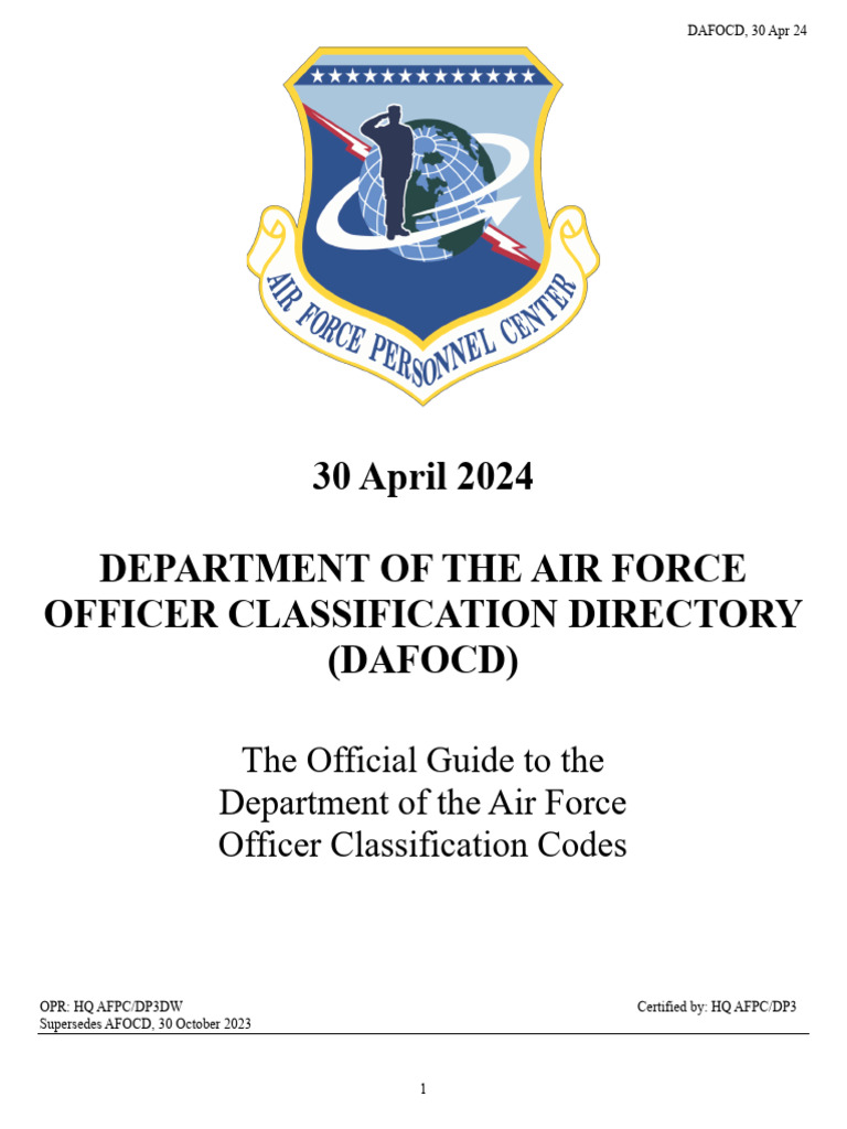 Air Force Officer Classification Directory - 30 April 2024 | PDF ...