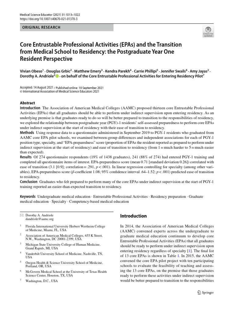 Core Entrustable Professional Activities (EPAs) and The Transition From ...