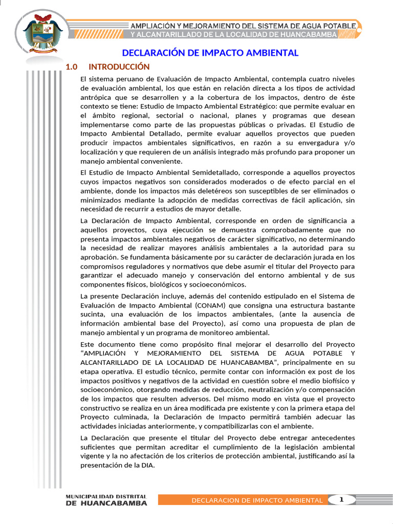 Declaración de Impacto Ambiental en Huancabamba | PDF | Evaluación de ...