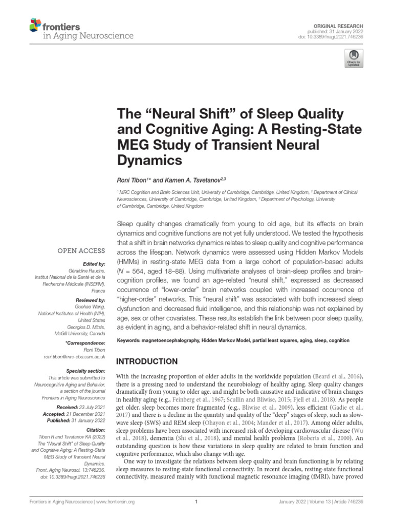 The Neural Shift of Sleep Quality and Cognitive Aging A Resting-State MEG Study of Transient ...