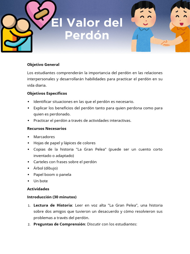 Dibujos sobre el valor del perdón | PDF