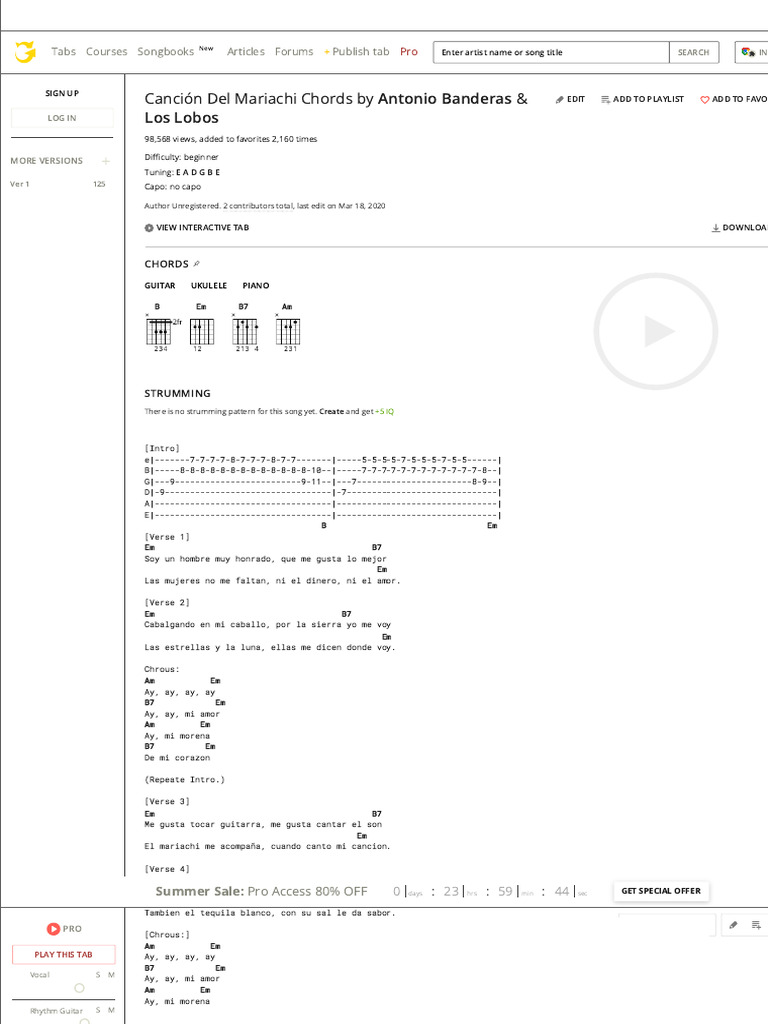 Canción Del Mariachi Chords Guide | PDF | Popular Music
