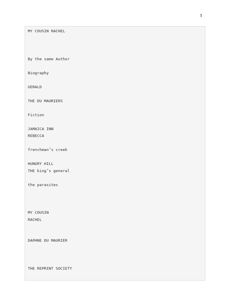 My Cousin Rachel | PDF