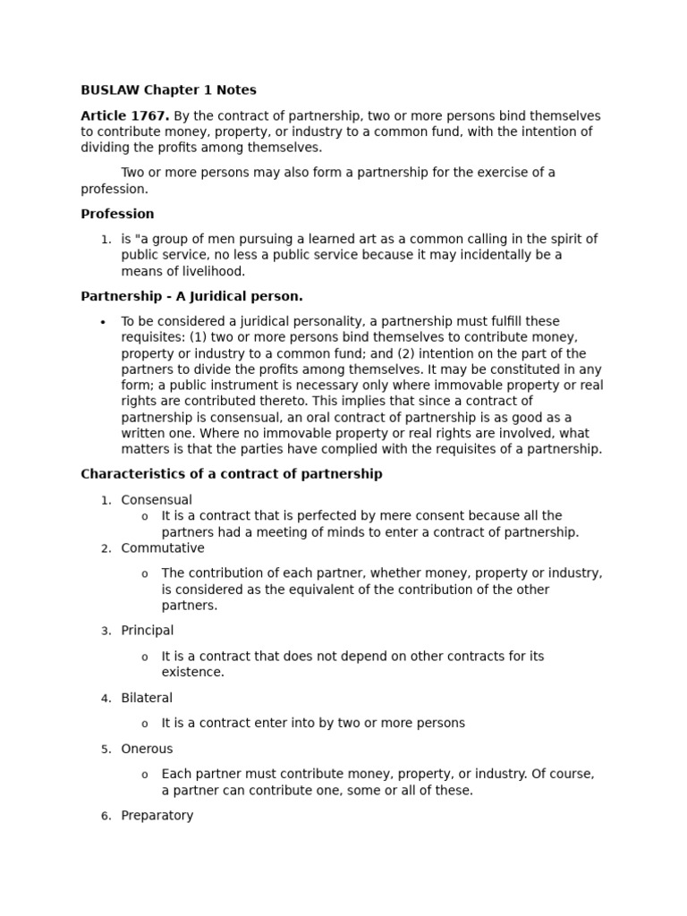 BUSLAW Chapter 1 Notes | PDF | Partnership | Limited Partnership