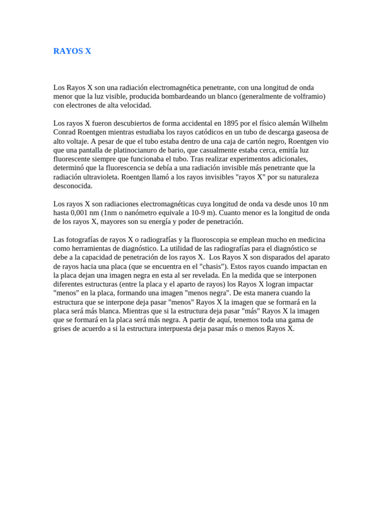 Rayos X: Historia y Aplicaciones Médicas | PDF