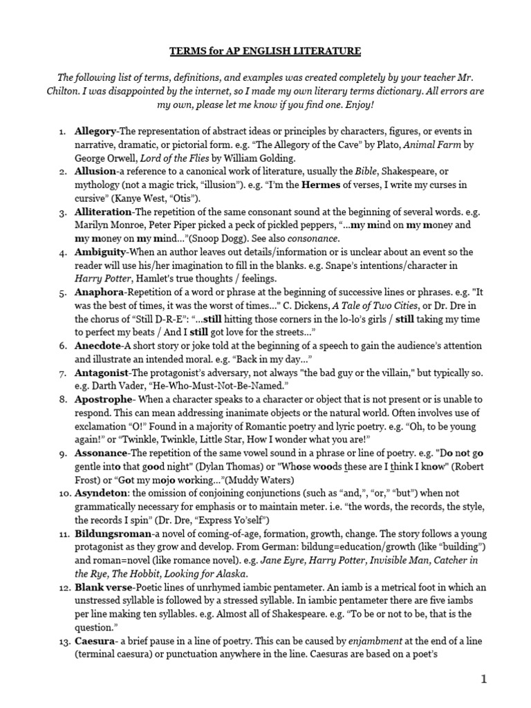 Literary Terms for AP Lit | PDF | Poetry | Sonnets