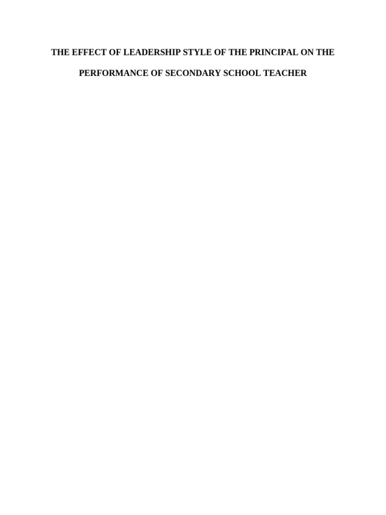 Principal Leadership Impact on Teacher Performance | PDF | Leadership | Transformational Leadership