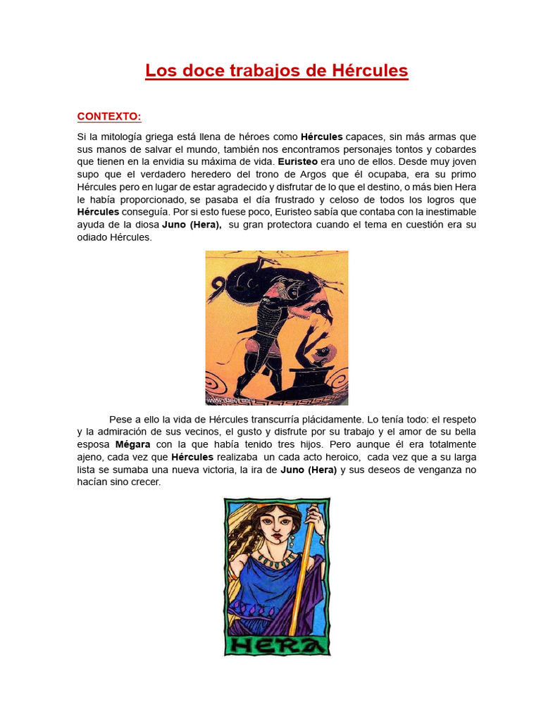Los doce trabajos de Hércules: Resumen | PDF | Hera