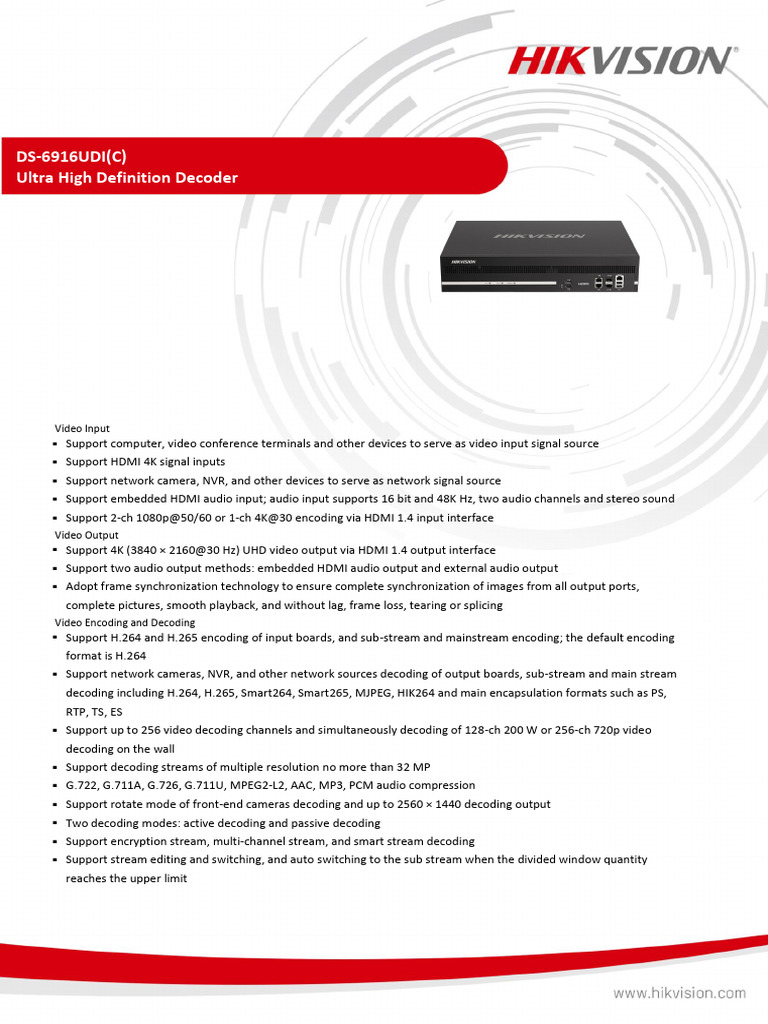 DS-6916UDI (C) Datasheet 20240223 | PDF | Hdmi | Computer Network
