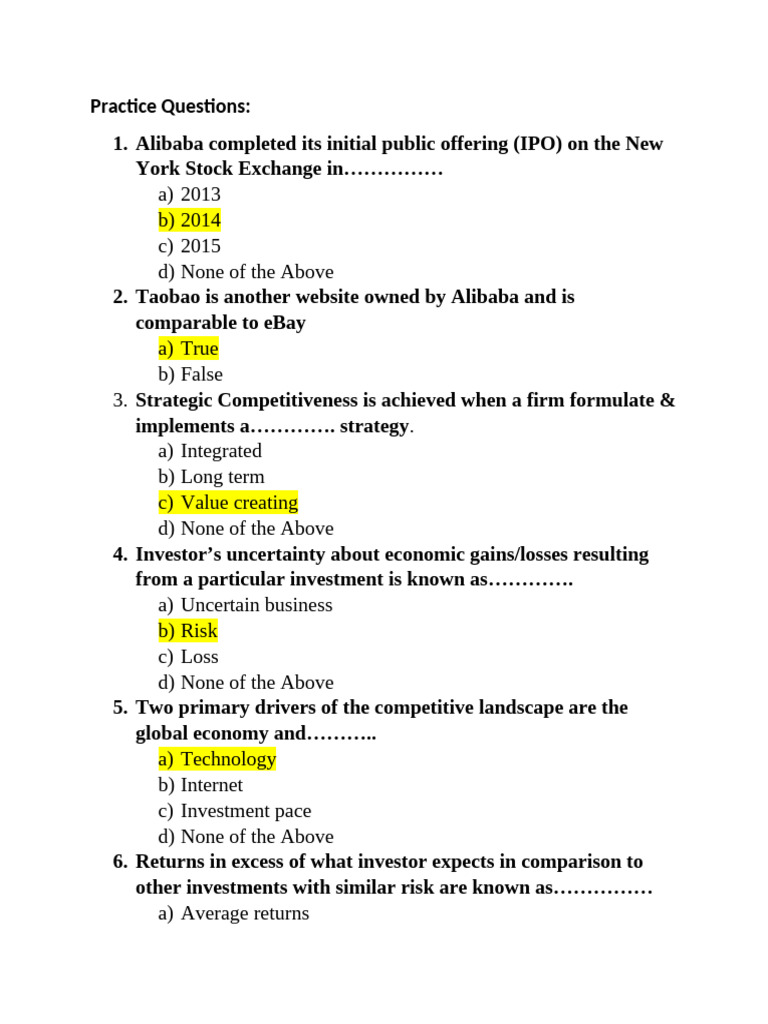 Practice Questions | PDF