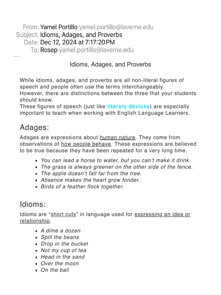 Idioms, Adages, and Proverbs | PDF