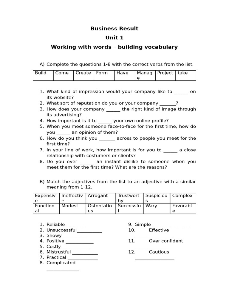 Vocabulary Building for Business Communication | PDF | Human ...