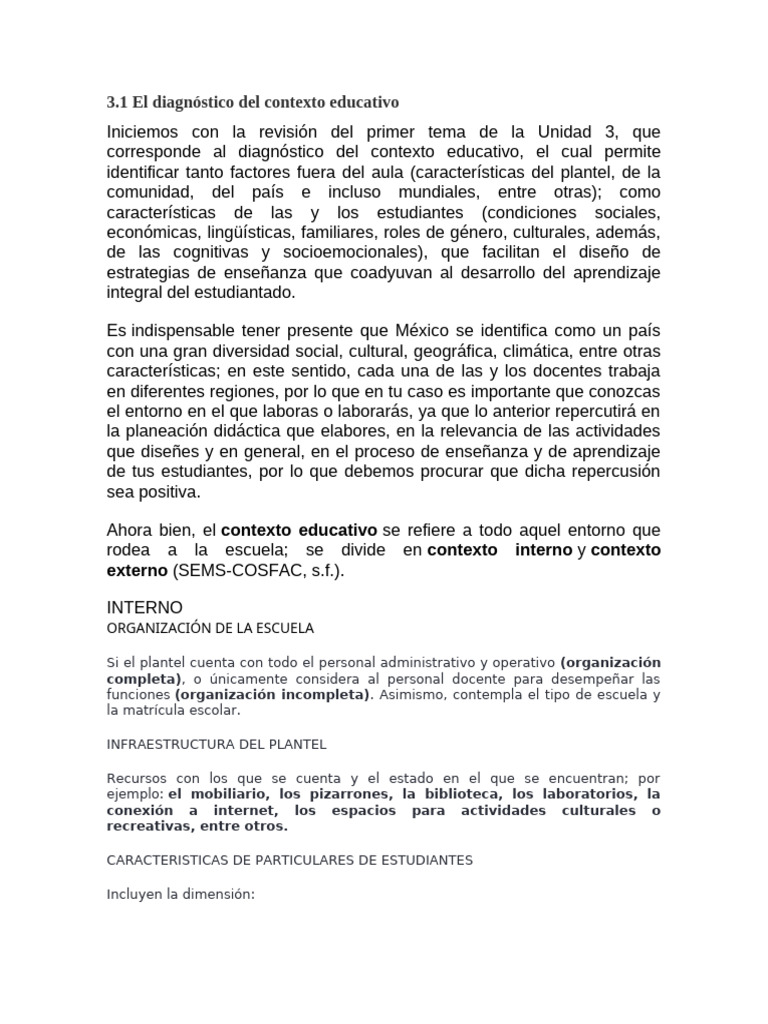 3.1 El Diagnóstico Del Contexto Educativo | PDF | Evaluación | Plan de ...