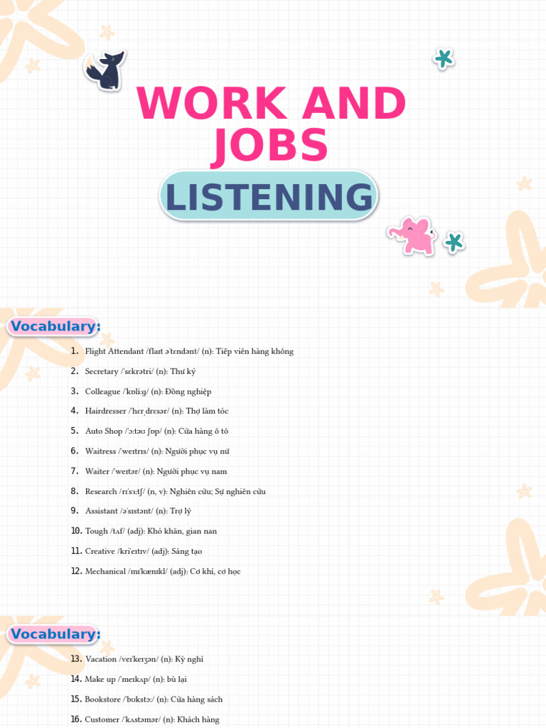 English Vocabulary for Work and Rest | PDF