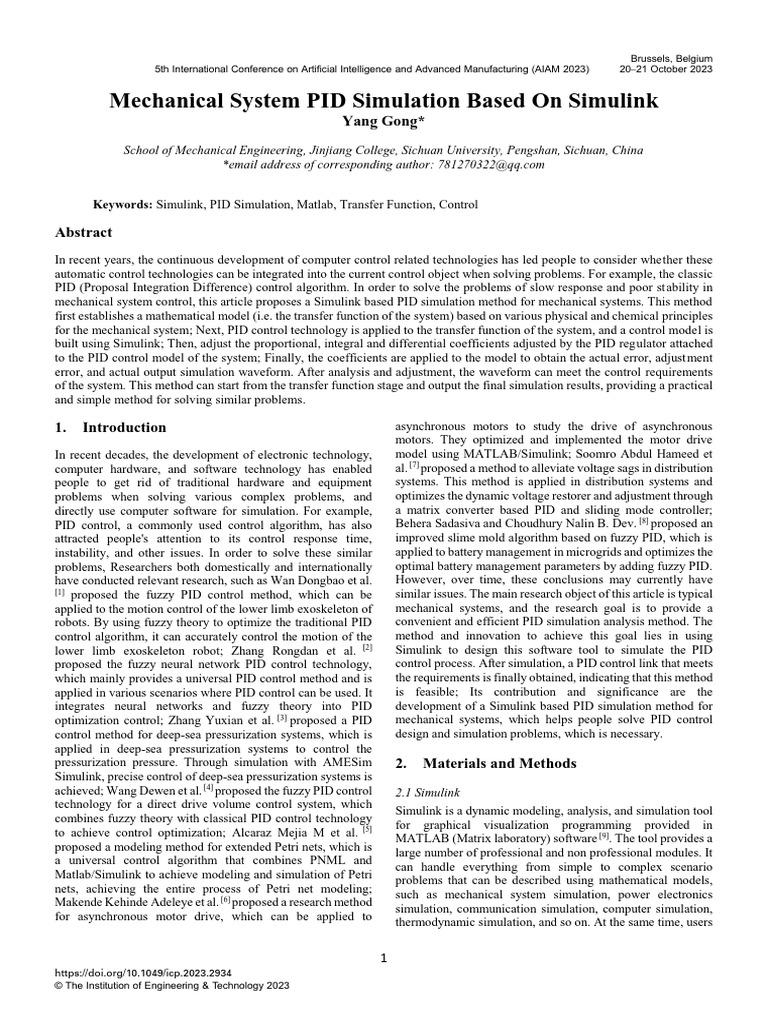 Mechanical_system_PID_simulation_based_on_simulink | PDF | Control Theory | Simulation