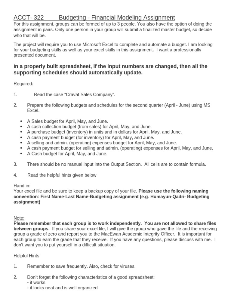 Cravat Sales Company Budget Assignment | PDF | Interest | Microsoft Excel