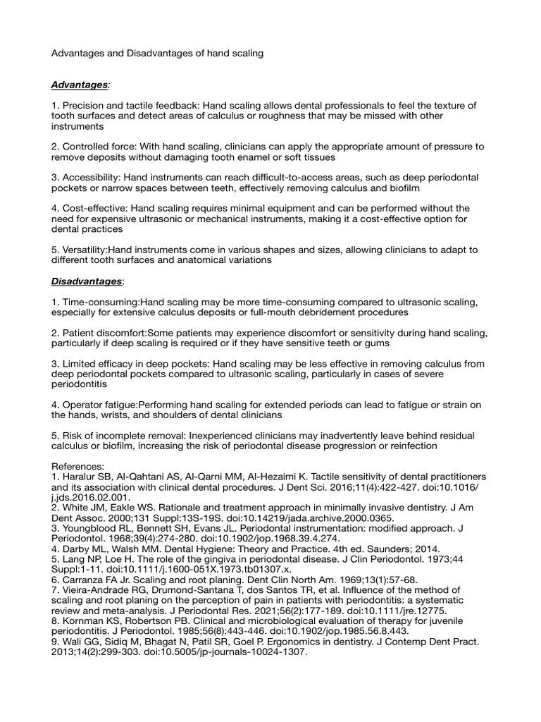 Advantages and Disadvantages of Hand Scaling | PDF | Dentistry | Health ...