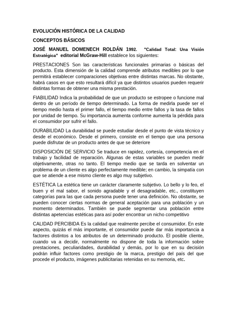 EVOLUCIÓN HISTÓRICA DE LA CALIDAD TDD Segyndo Trabajo Listo | PDF | Calidad (comercial ...