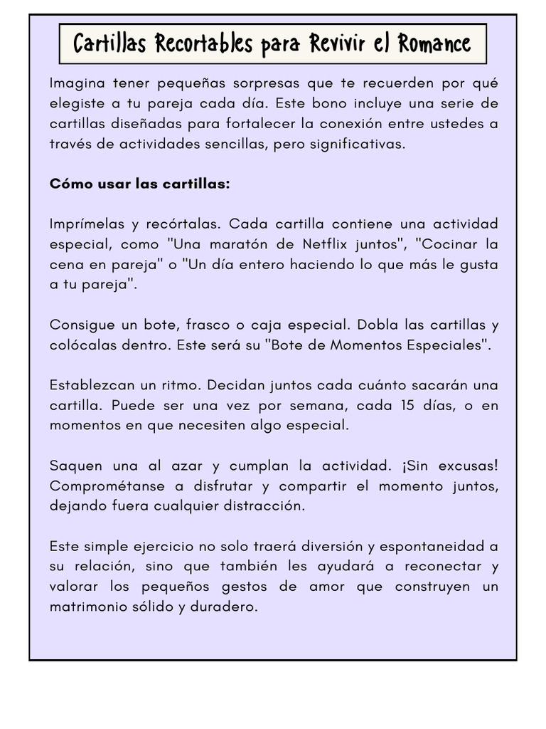 Cartillas Recortables para Revivir El Romance | PDF