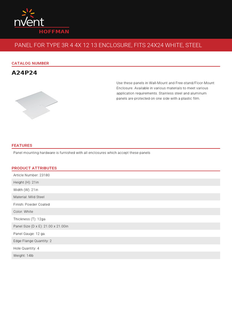 Hoffman A24P24 Enclosure Panel Specs | PDF
