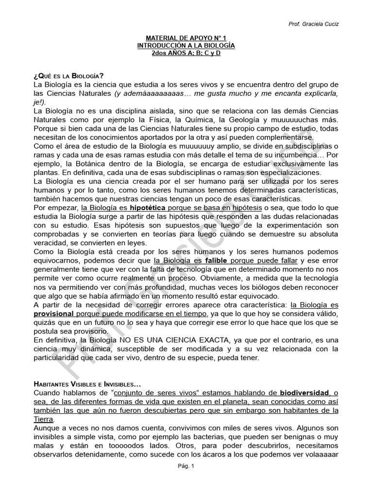 2-A-o-Material de Apoyo N-1-Introducci-n A La Biolog-A | PDF | Biología | Science