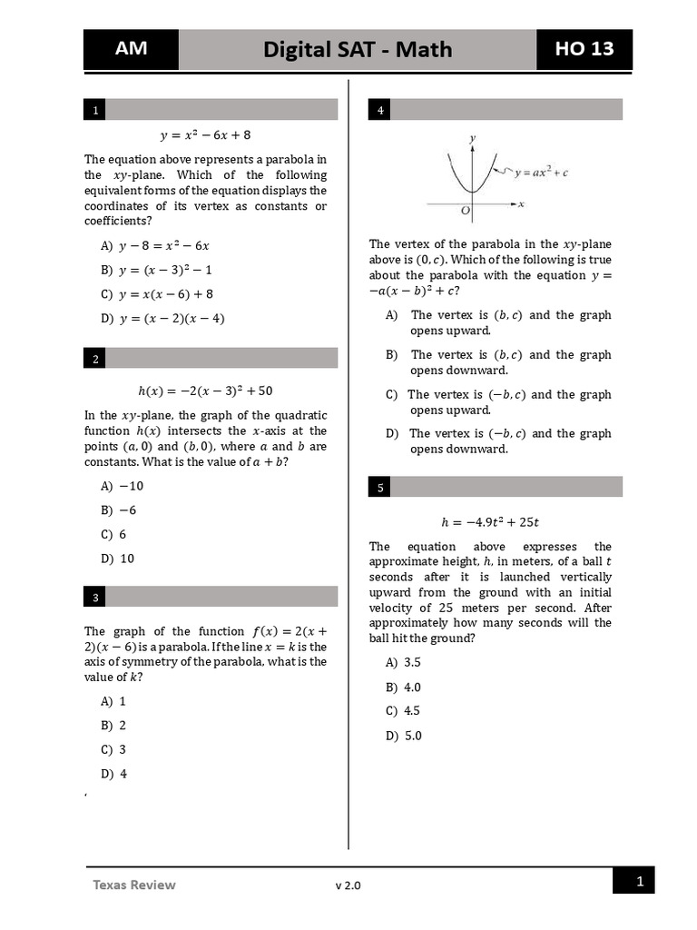 Handout 13 - Parabola and Circles | PDF | Circle | Quadratic Equation