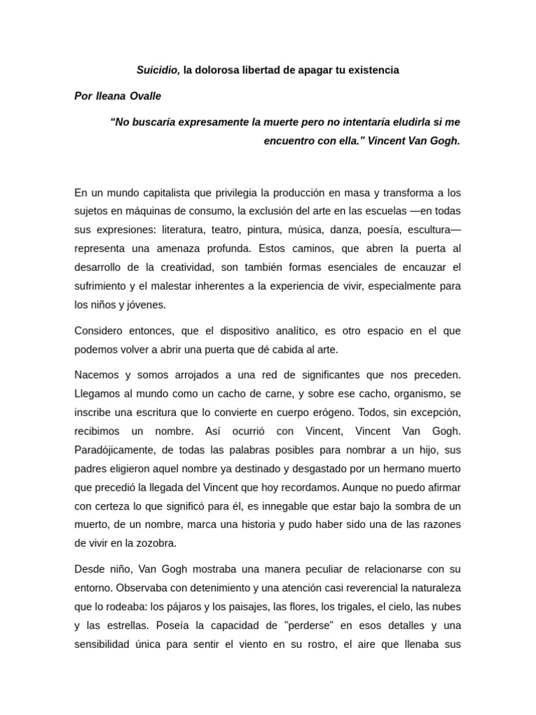 Ileana Ovalle Ponencia Suicidio | PDF | Vincent Van Gogh | Paul Gauguin