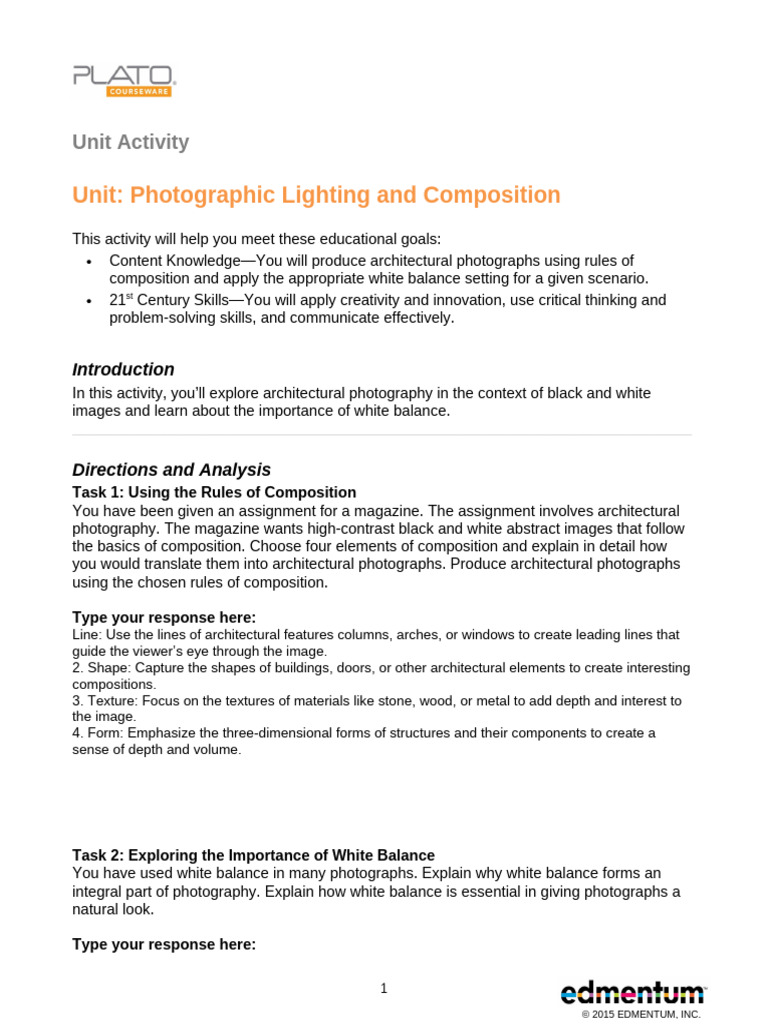 Photographic Lighting and Composition - UA | PDF | Composition (Visual Arts) | Light